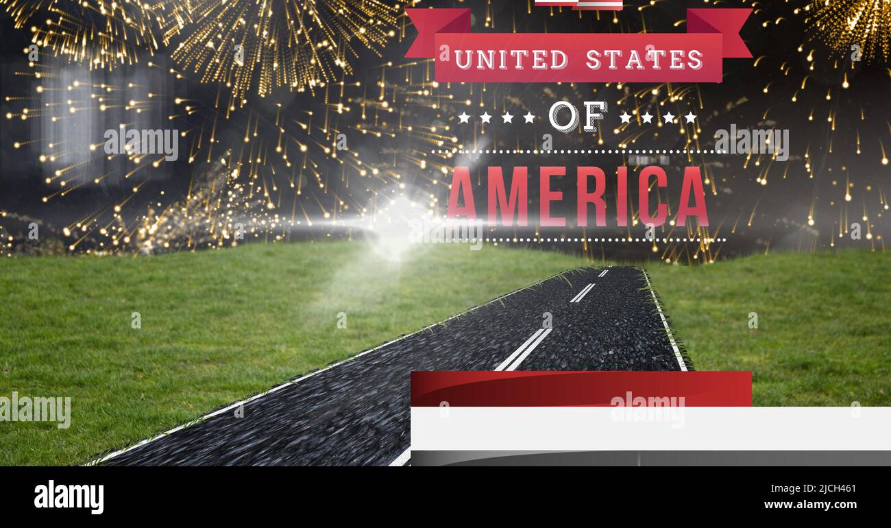 Composite image of american independence text banner and fireworks ...