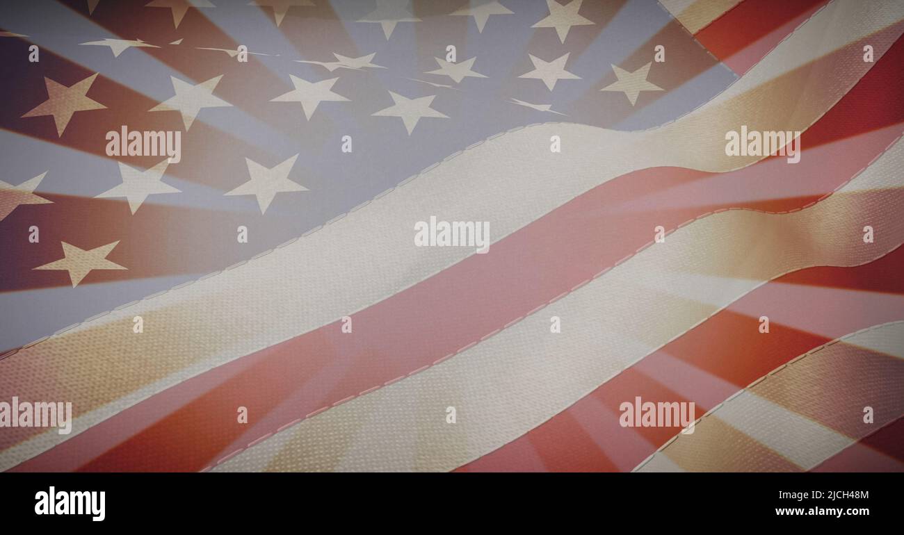 Radial waves over waving american flag background with copy space Stock ...