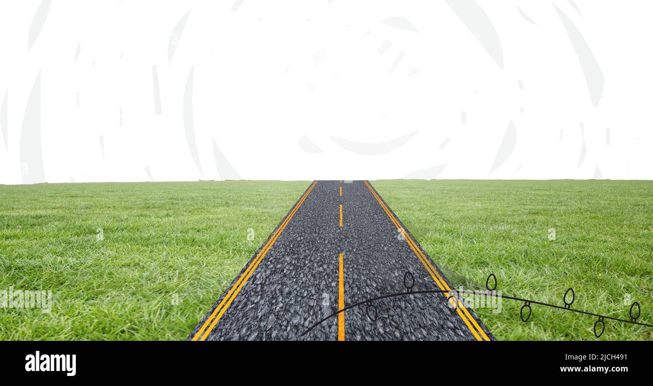 Composite image of pathway through grass field against copy space on ...