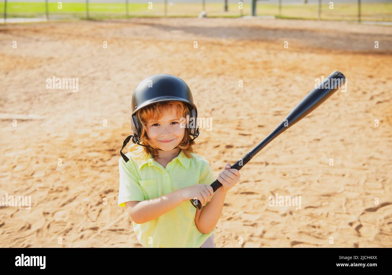 Boy kid posing with a baseball bat. Portrait of child playing baseball ...