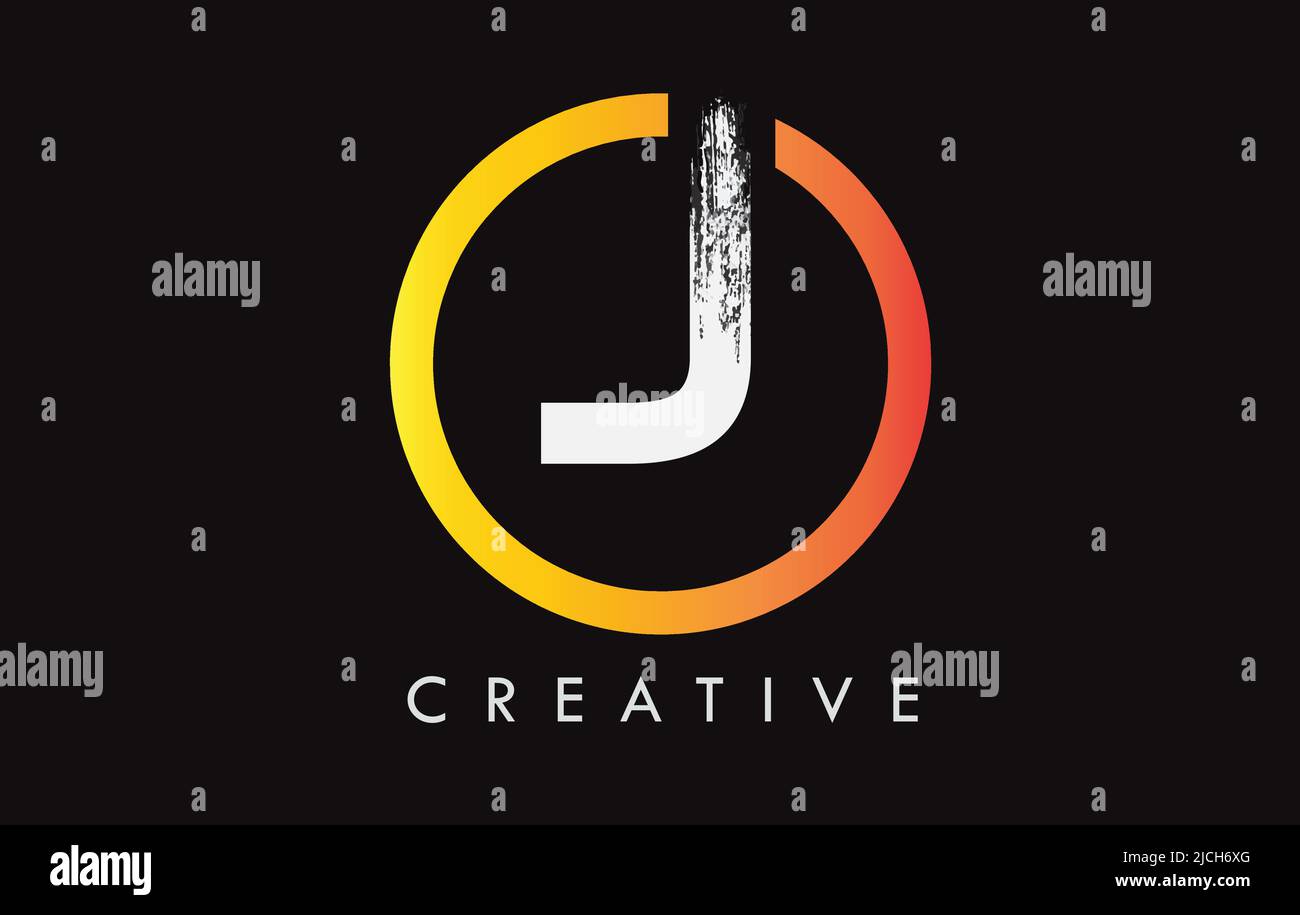 Circular White J Brush Letter Logo Design with Black Circle. Creative ...
