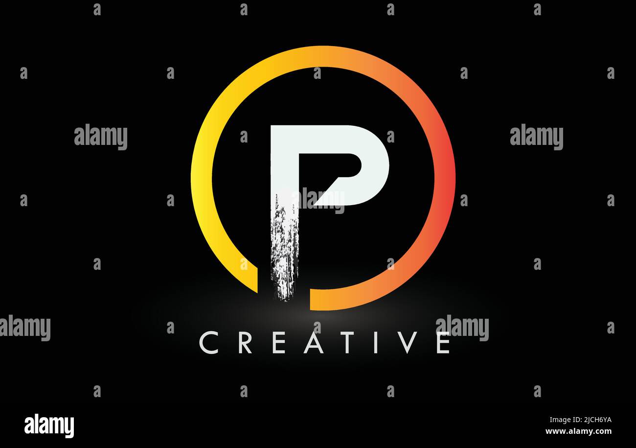 Circular White P Brush Letter Logo Design with Black Circle. Creative ...