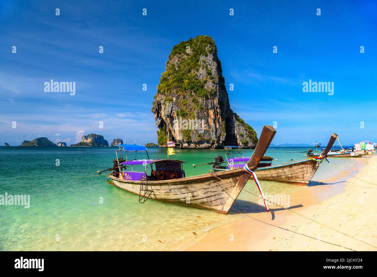 Rocky mountain in the water, Ko Rang Nok, Ao Phra Nang Beach, Ao Stock ...