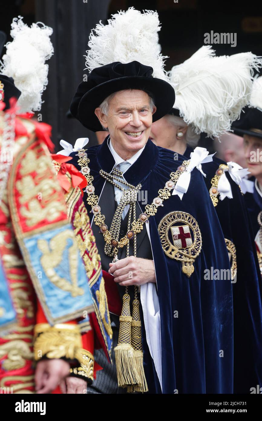 Former Prime Minister Tony Blair Attends The Annual Order Of The Garter Service At St Georges