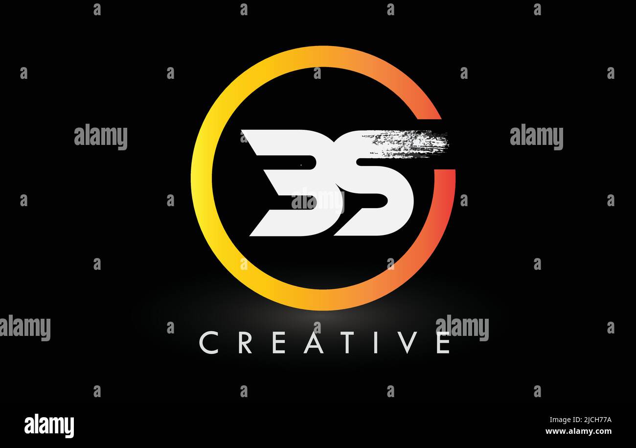 Circular White BS Brush Letter Logo Design with Black Circle. Creative ...