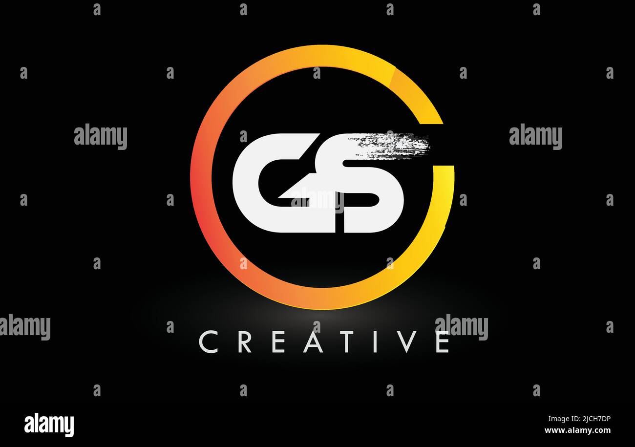Circular White GS Brush Letter Logo Design with Black Circle. Creative ...