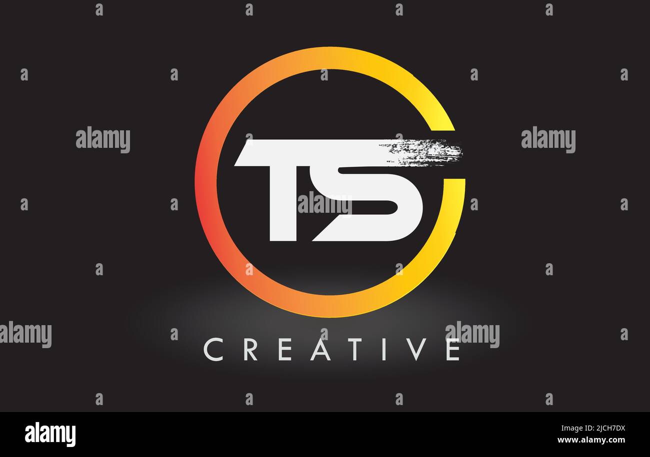 Circular White TS Brush Letter Logo Design with Black Circle. Creative ...