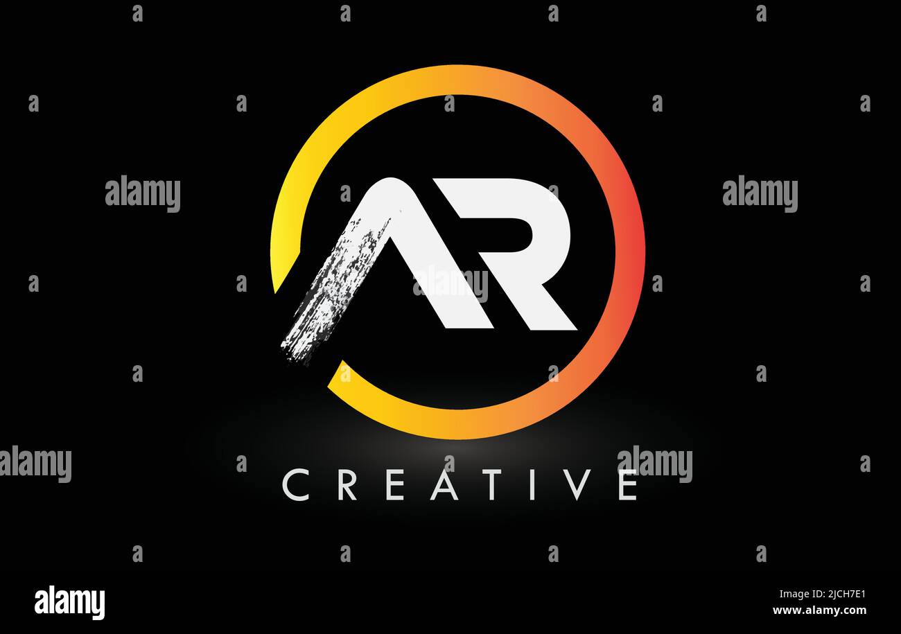 Circular White AR Brush Letter Logo Design with Black Circle. Creative ...