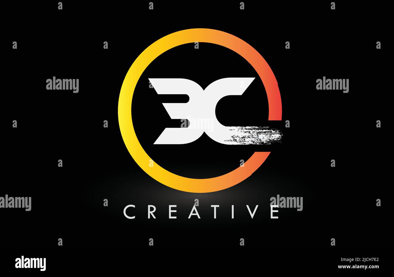 Circular White BC Brush Letter Logo Design with Black Circle. Creative ...