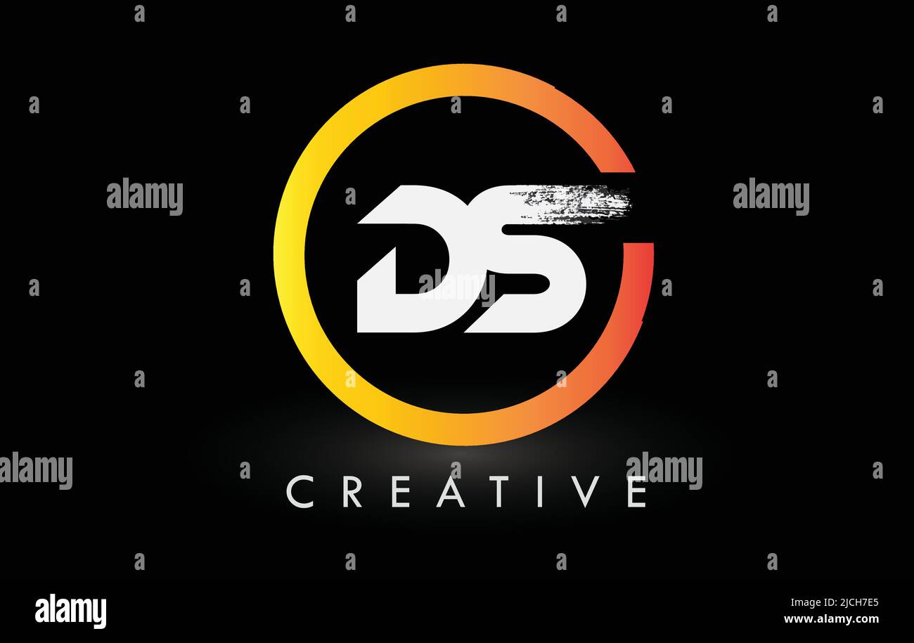 Circular White DS Brush Letter Logo Design with Black Circle. Creative ...
