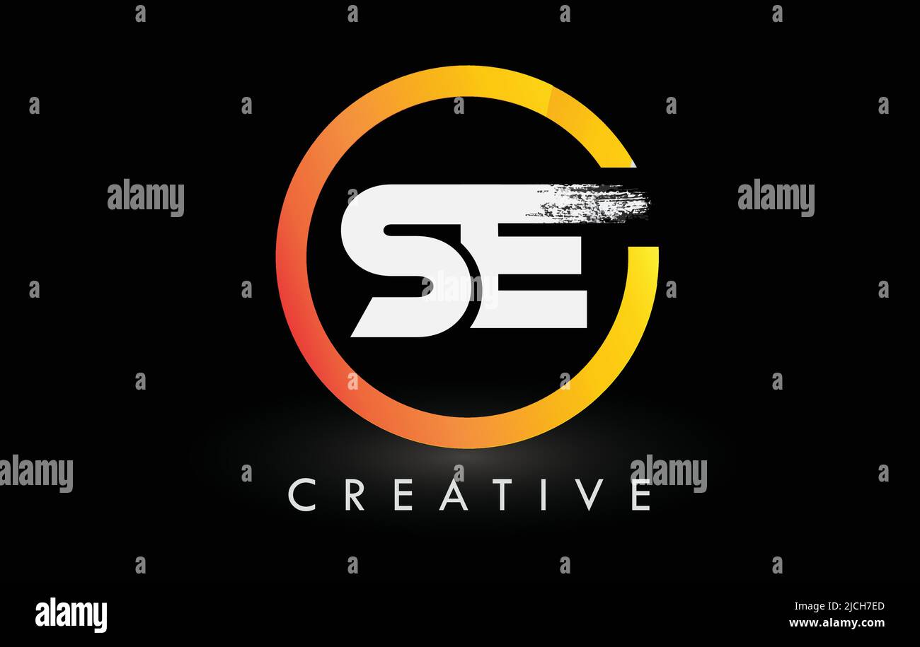 Circular White SE Brush Letter Logo Design with Black Circle. Creative ...