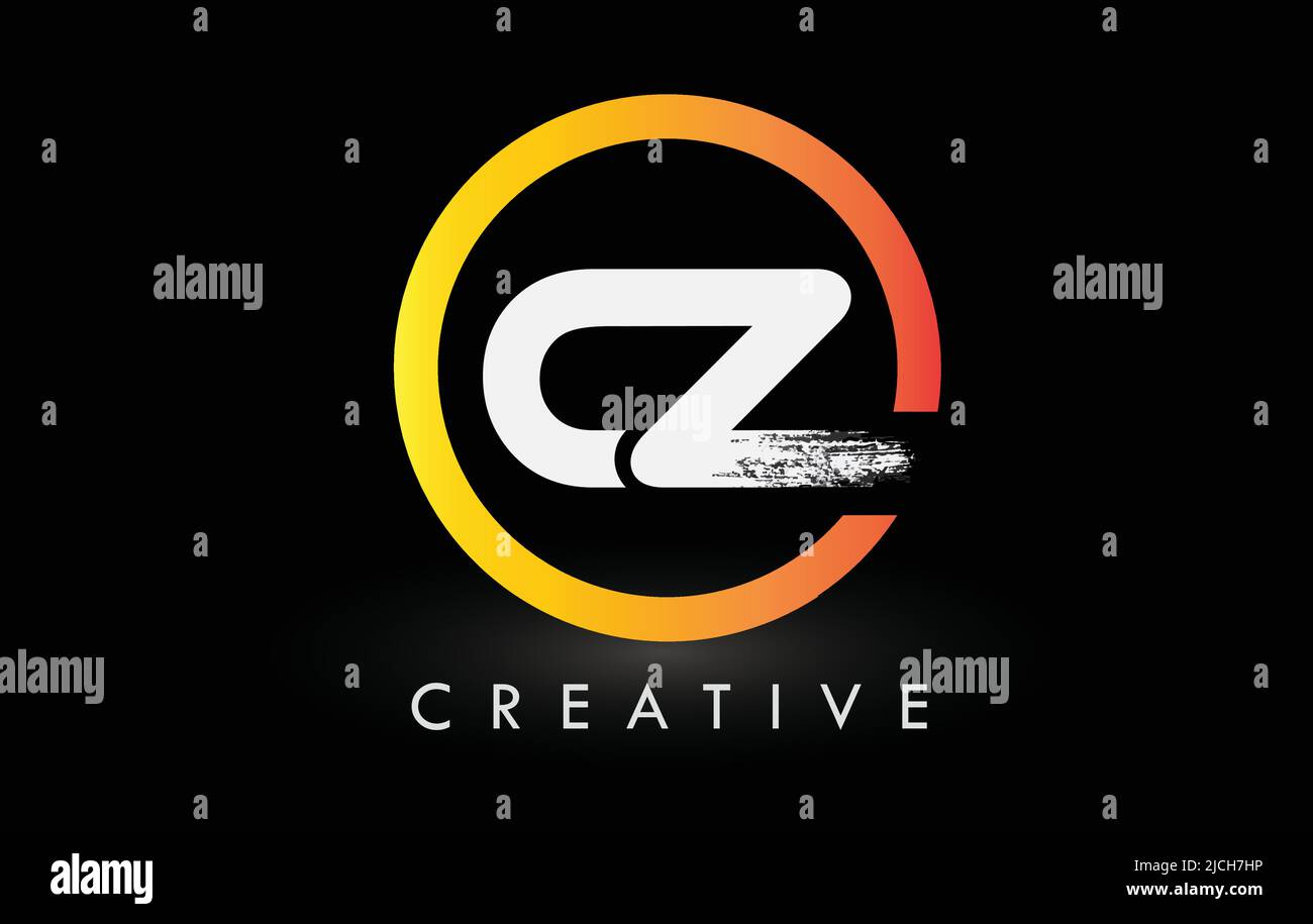 Circular White CZ Brush Letter Logo Design with Black Circle. Creative ...