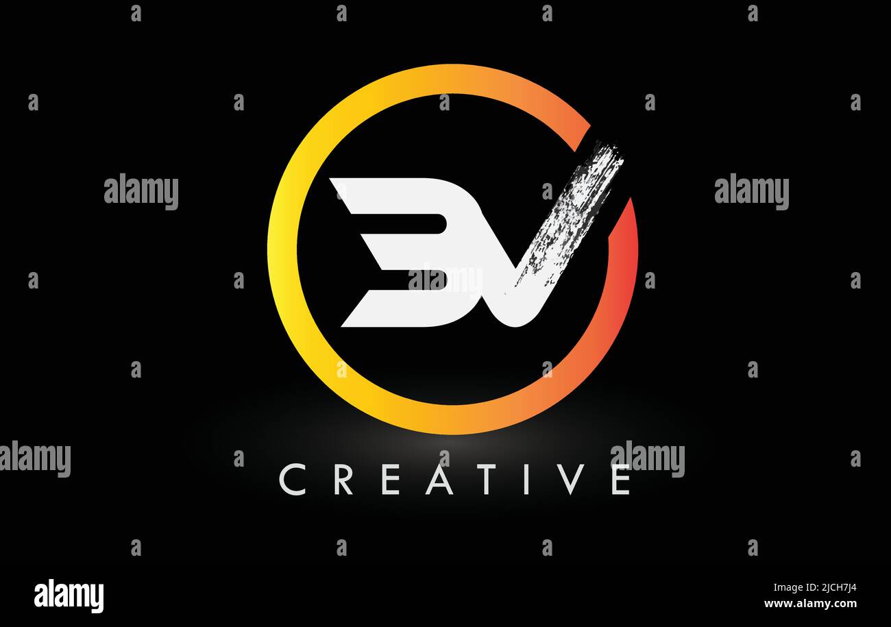 Circular White BV Brush Letter Logo Design with Black Circle. Creative ...