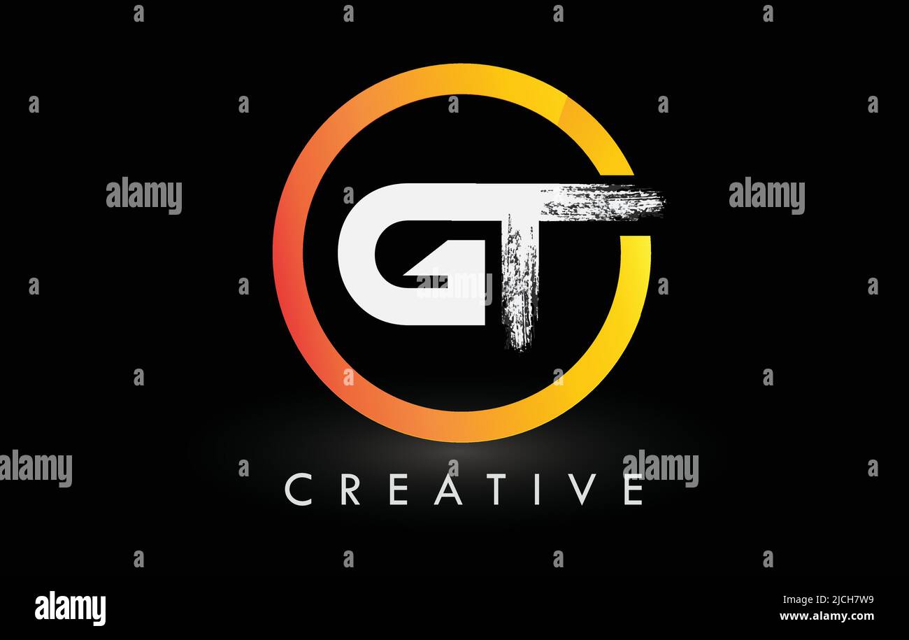Circular White GT Brush Letter Logo Design with Black Circle. Creative ...
