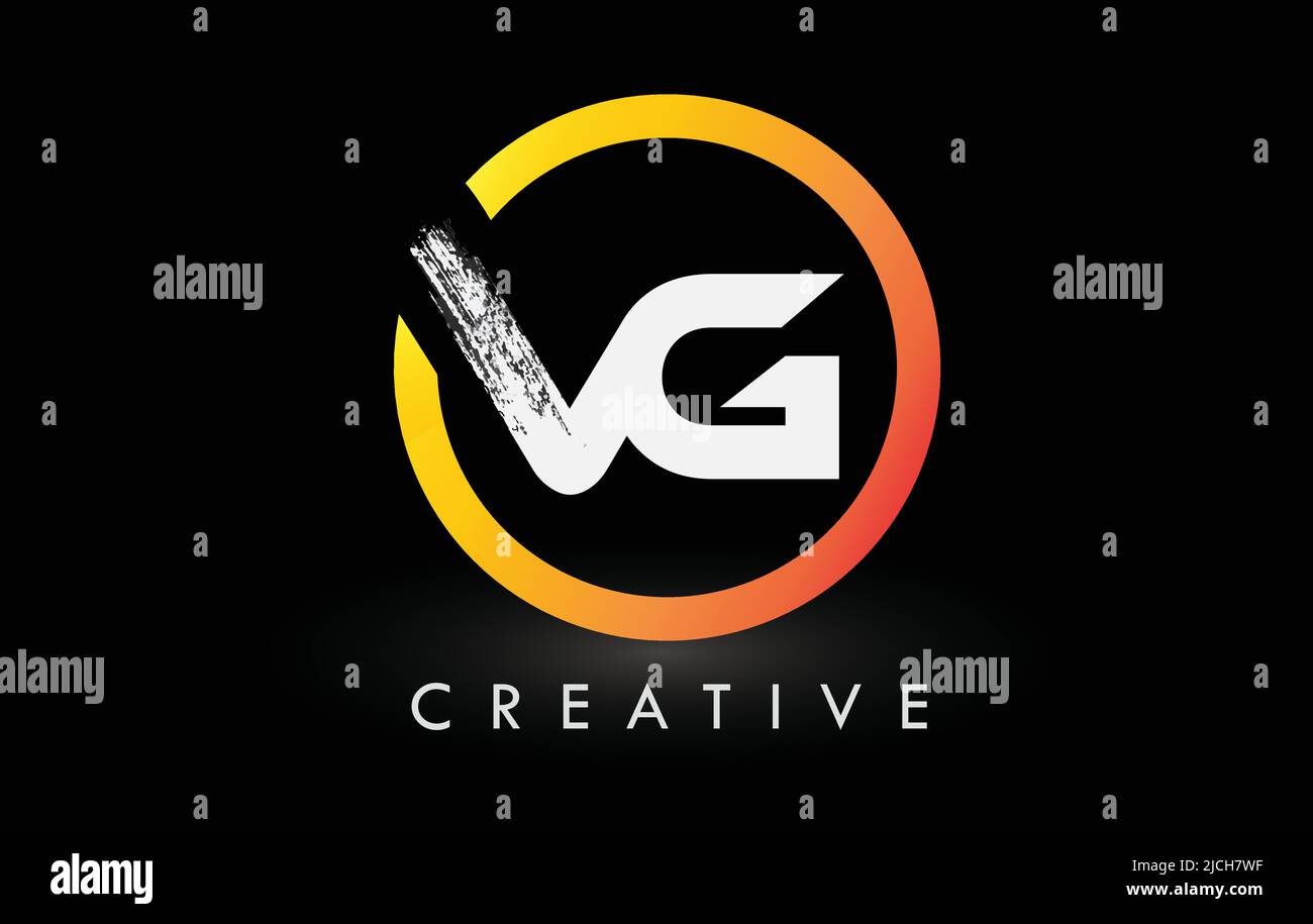 Circular White VG Brush Letter Logo Design with Black Circle. Creative ...