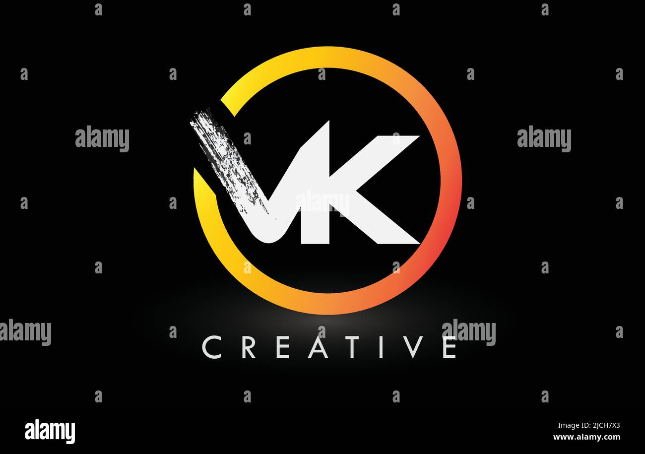 Circular White VK Brush Letter Logo Design with Black Circle. Creative ...