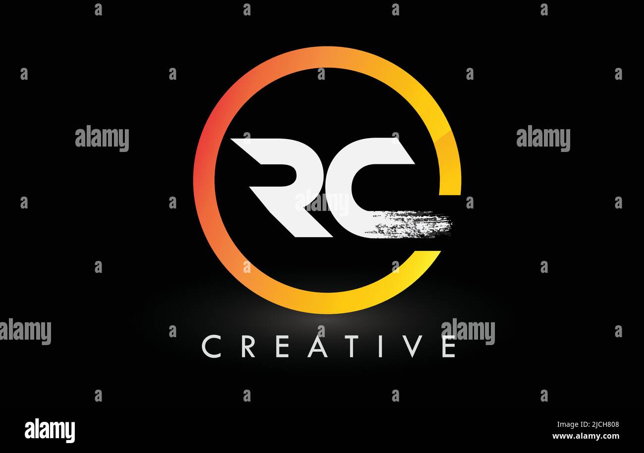 Circular White RC Brush Letter Logo Design with Black Circle. Creative ...