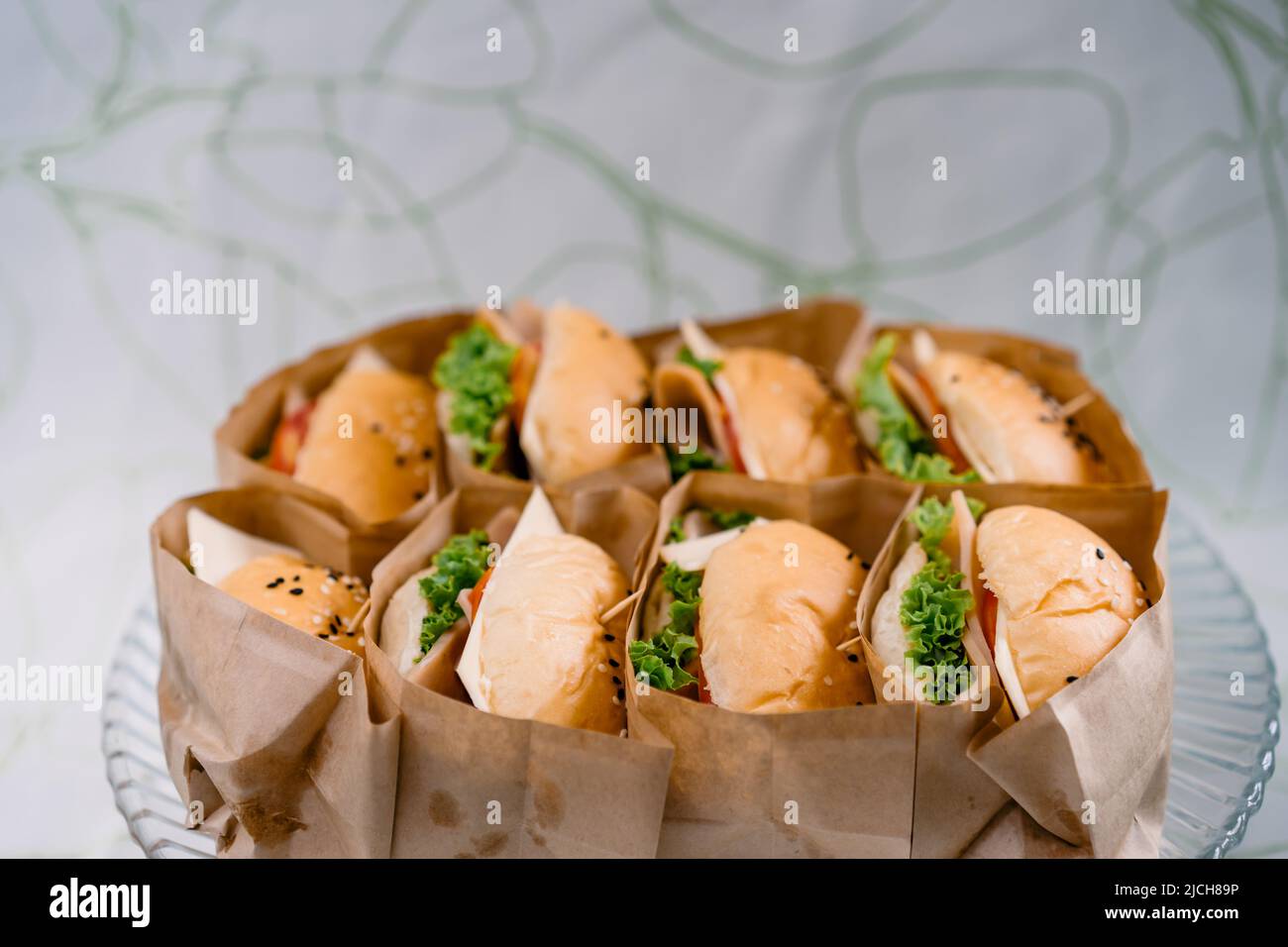 A group of homemade HAMBURGER is wrapped with paper craft and arranged ...
