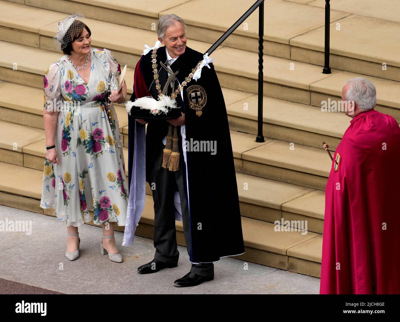 Former Prime Minister Tony Blair And His Wife Cherie Leave Following The Annual Order Of The