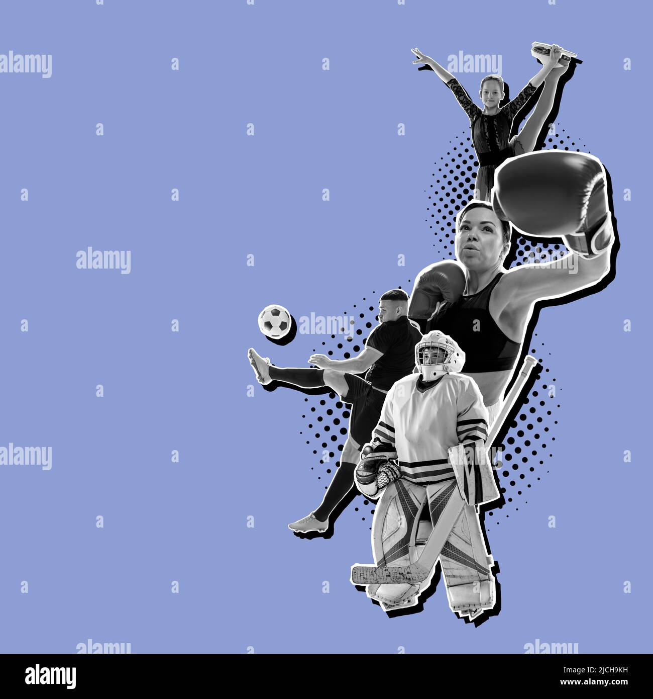 Collage with soccer player, boxer, hockey and gymnast. Poster graphics ...