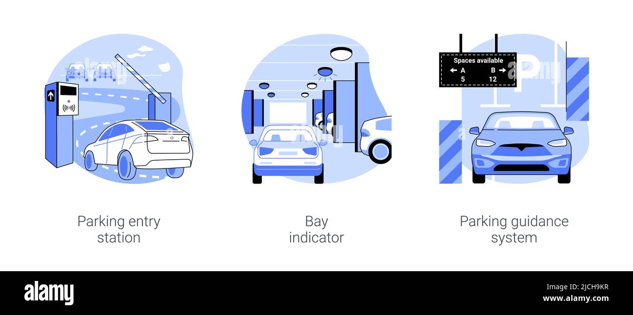 Smart parking management system isolated cartoon vector illustrations ...