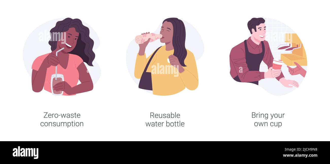 Zero-waste consumption isolated cartoon vector illustrations set Stock ...