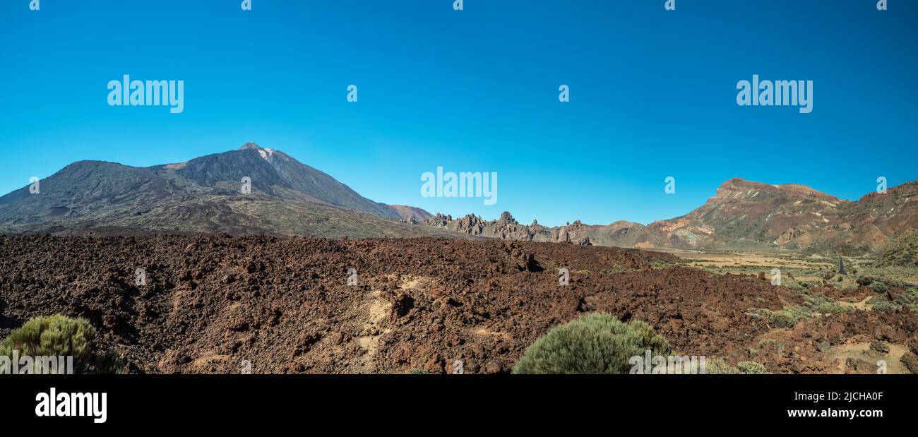 Unique landscape of Teide National Park and view of Teide Volcano peak ...