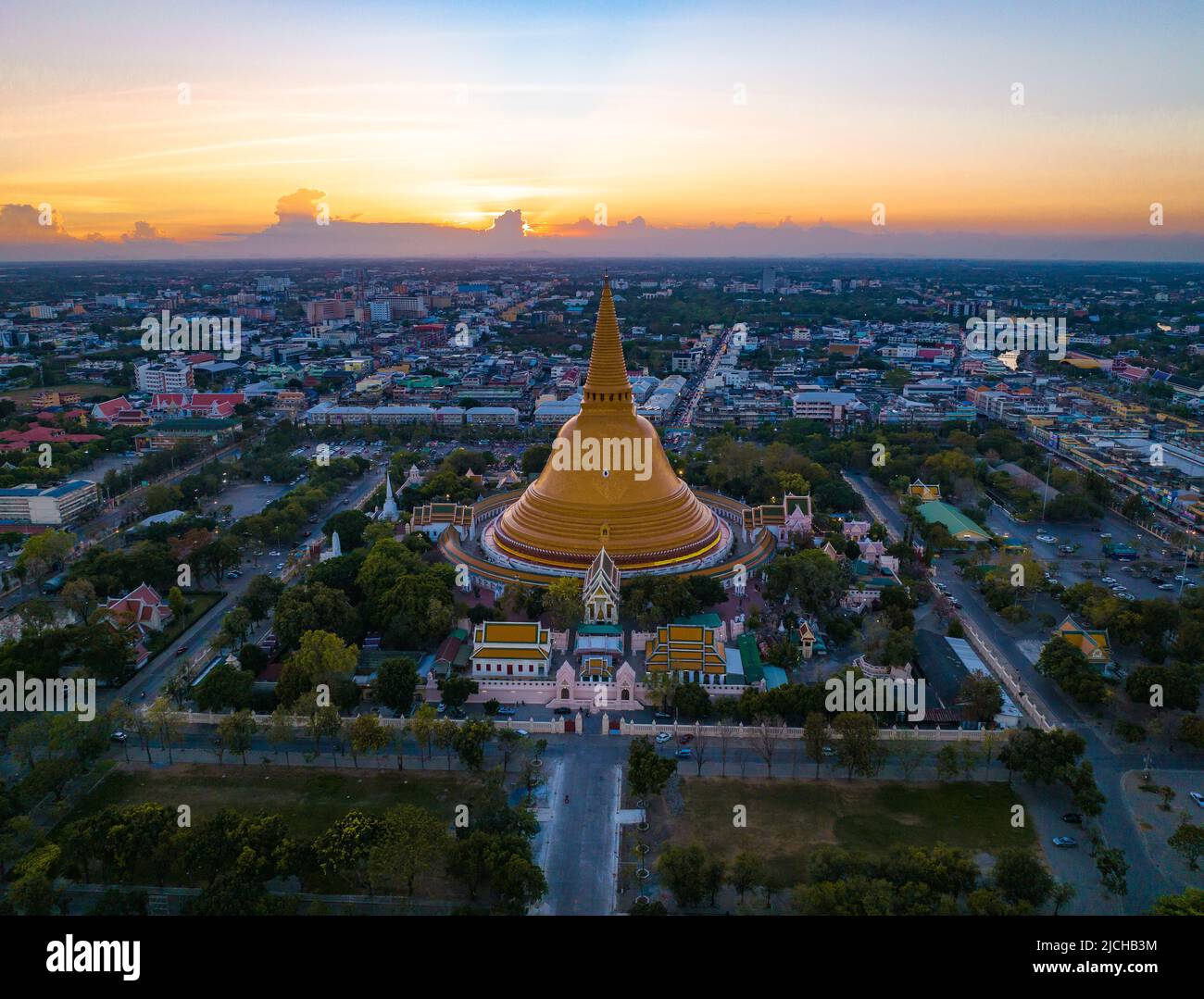 Aerial view of Phra Pathom Chedi biggest stupa in Nakhon Pathom ...