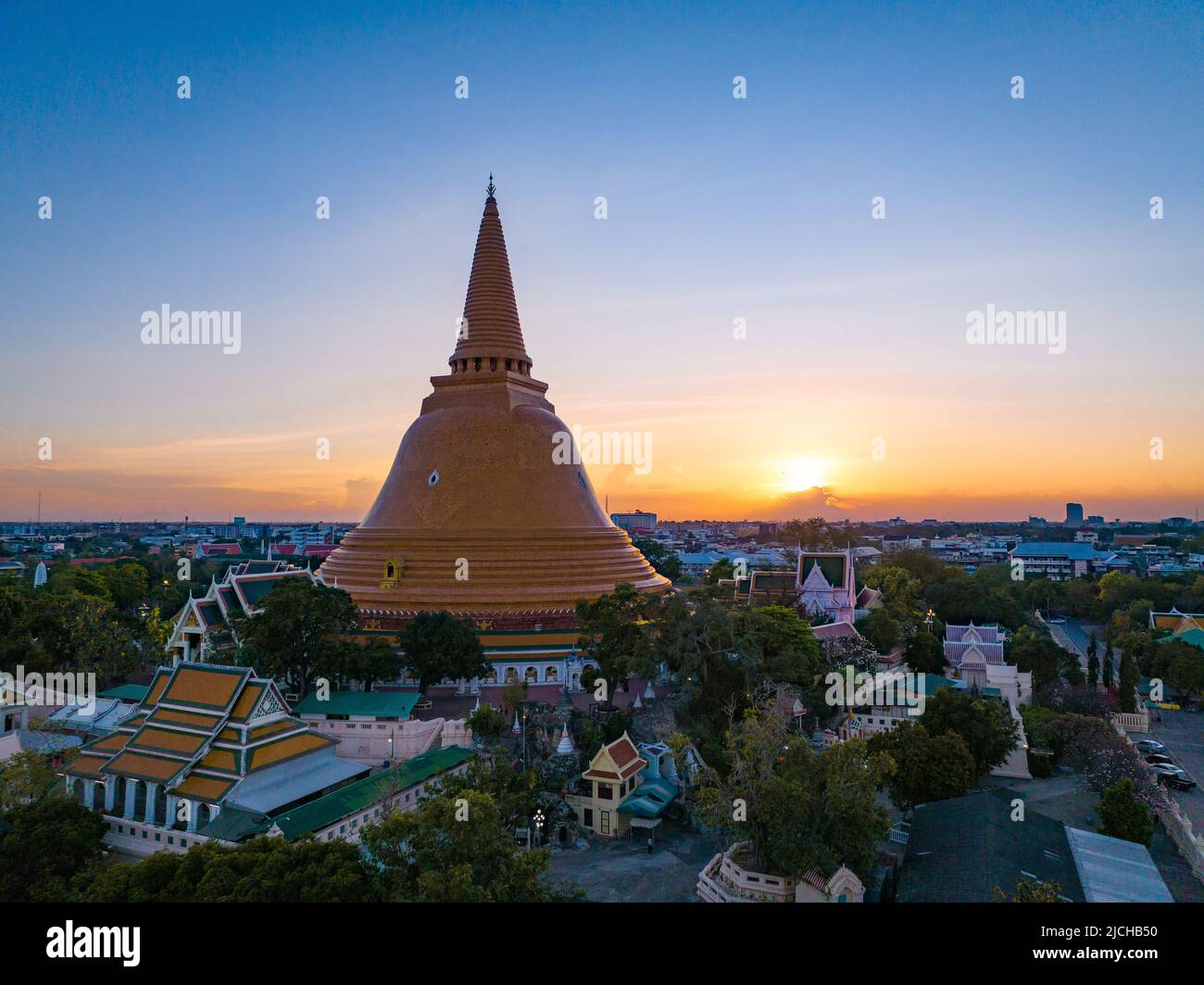 Aerial view of Phra Pathom Chedi biggest stupa in Nakhon Pathom ...