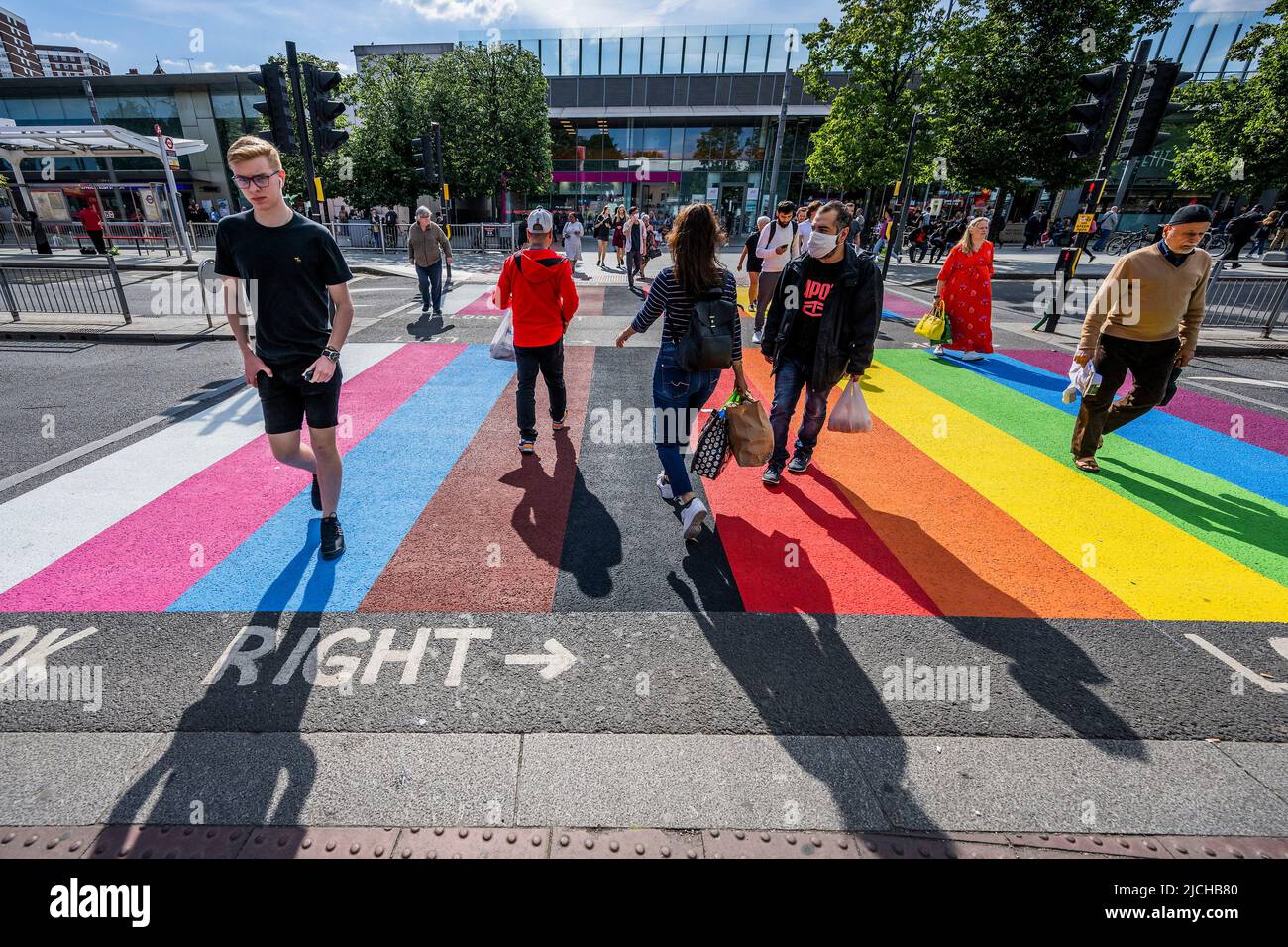 London, UK. 13th June, 2022. An LGBT rainbow pedestrian crossing (at ...