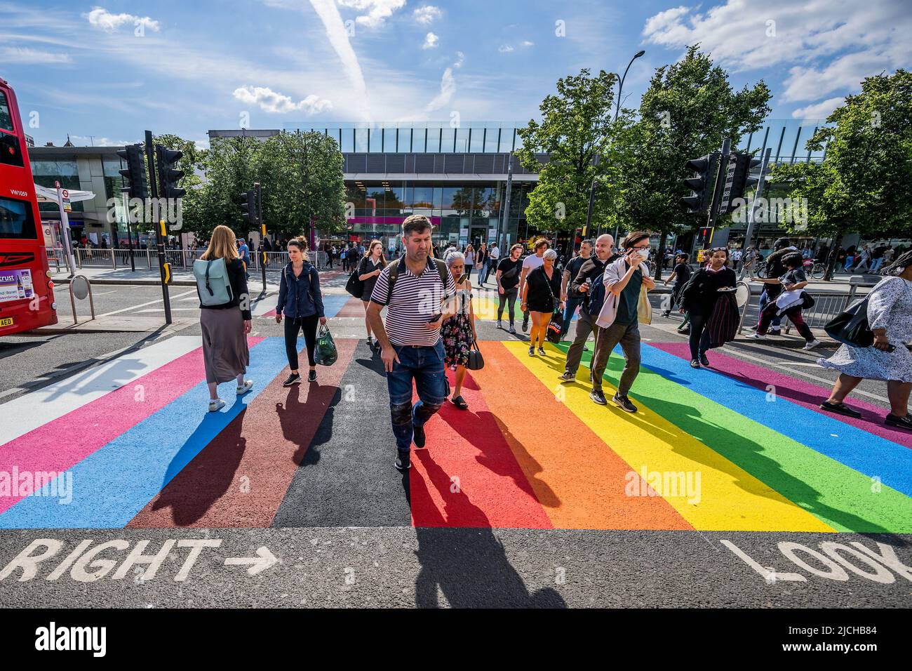 London, UK. 13th June, 2022. An LGBT rainbow pedestrian crossing (at ...
