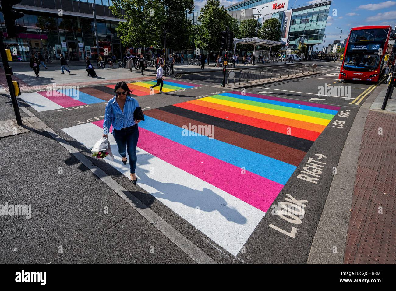 London, UK. 13th June, 2022. An LGBT rainbow pedestrian crossing (at ...