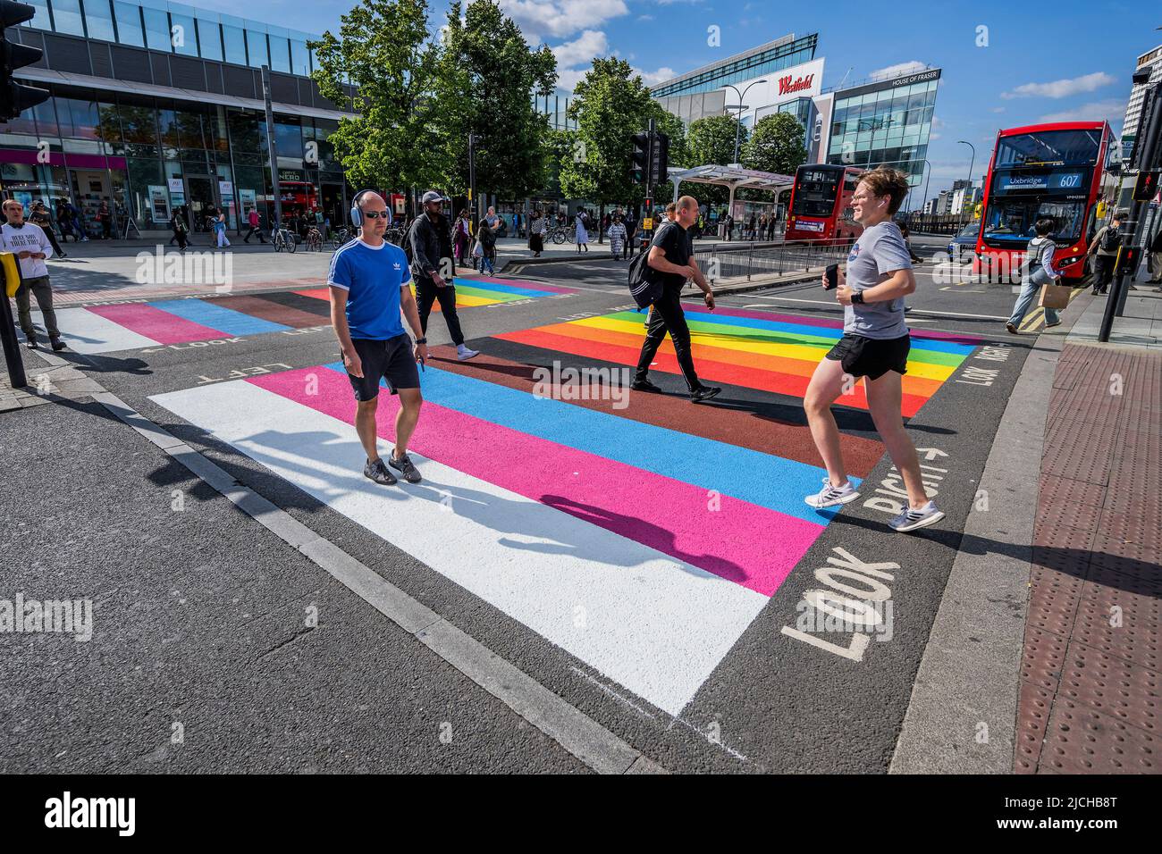 London, UK. 13th June, 2022. An LGBT rainbow pedestrian crossing (at ...