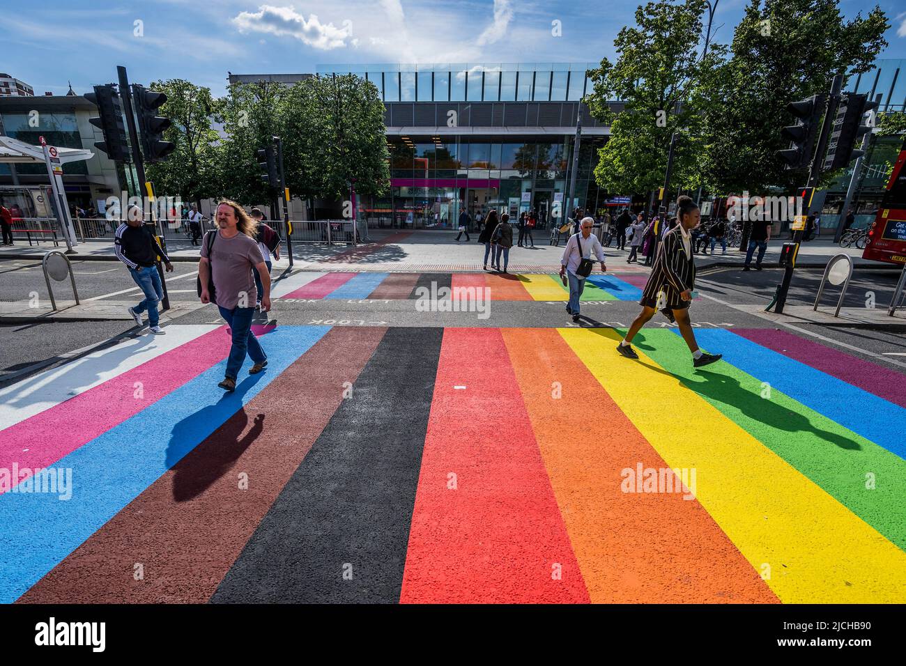 London, UK. 13th June, 2022. An LGBT rainbow pedestrian crossing (at ...
