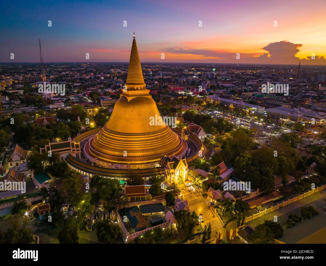 Aerial view of Phra Pathom Chedi biggest stupa in Nakhon Pathom ...