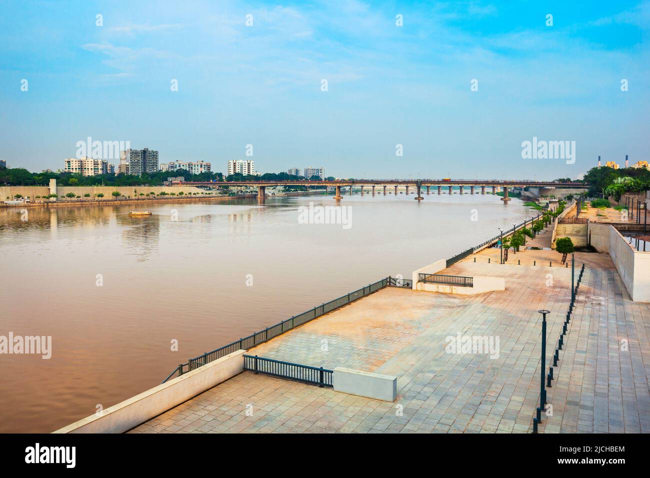 Sabarmati riverfront aerial view near Gandhi Ashram in the city of ...