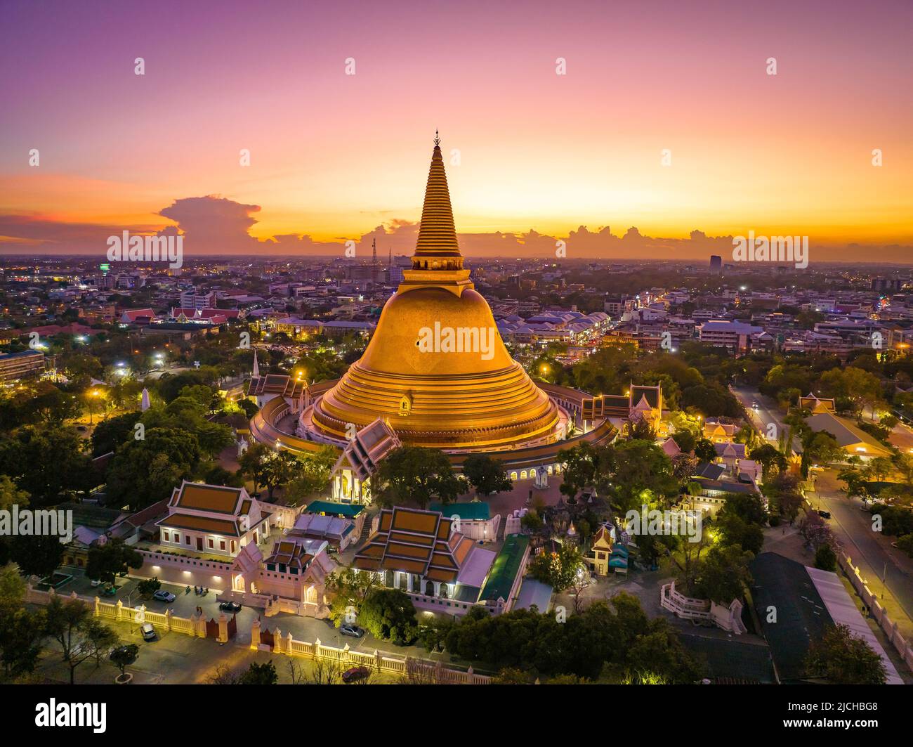 Aerial view of Phra Pathom Chedi biggest stupa in Nakhon Pathom ...
