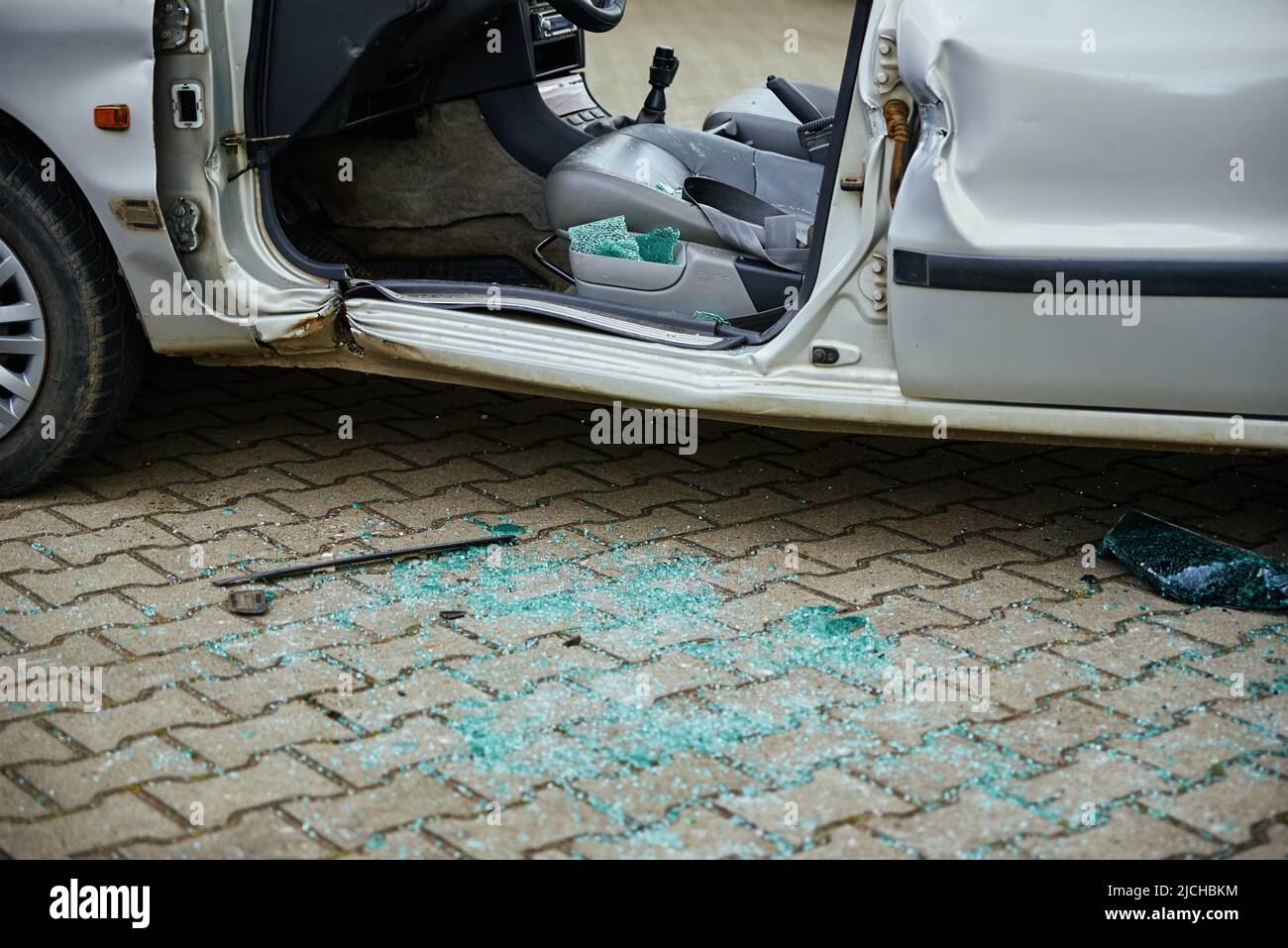 Wrecked car after crash traffic accident on road, Concept of dangerous ...