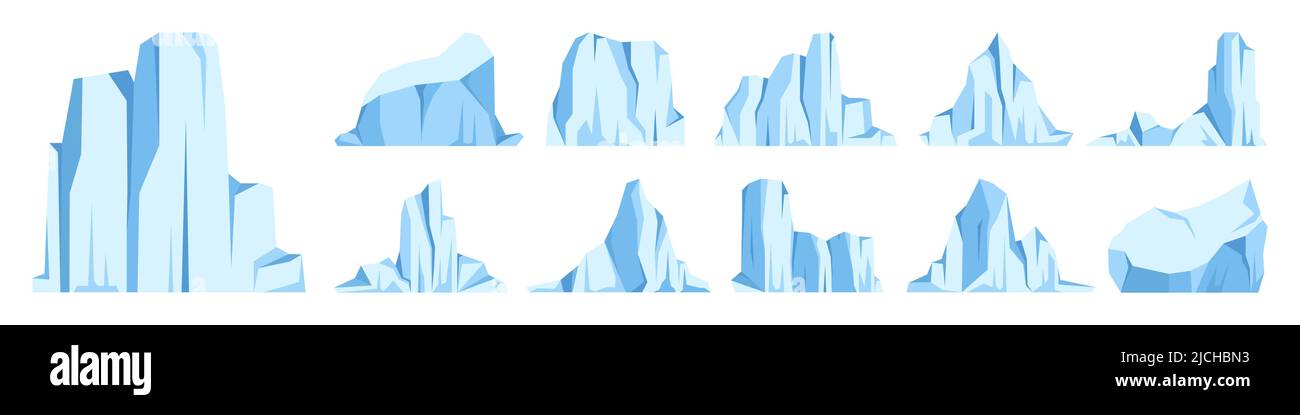 Floating icebergs collection. Drifting arctic glacier, block of frozen ...
