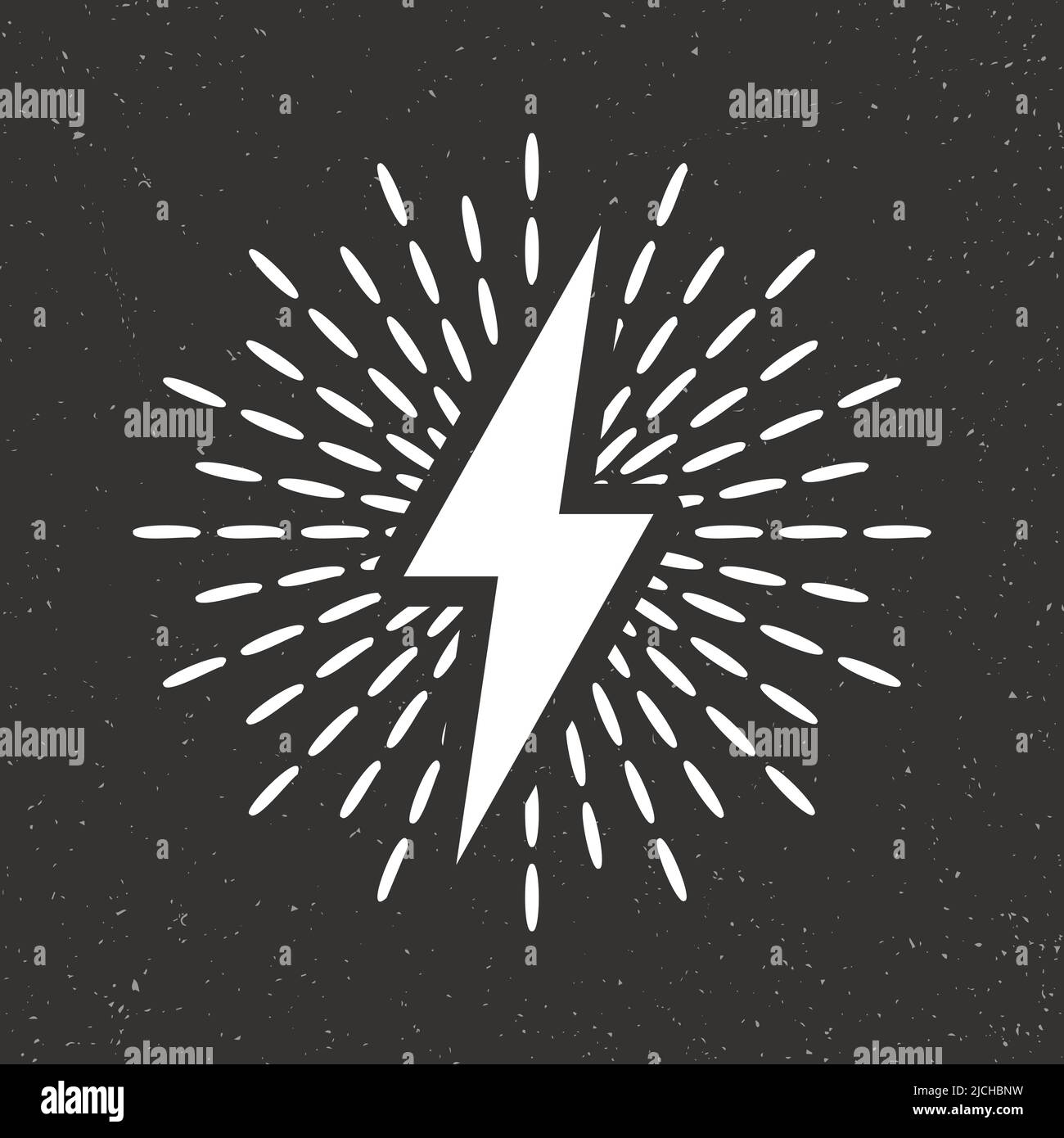Vintage lightning bolt and sun rays on grunge background. Lightnings ...