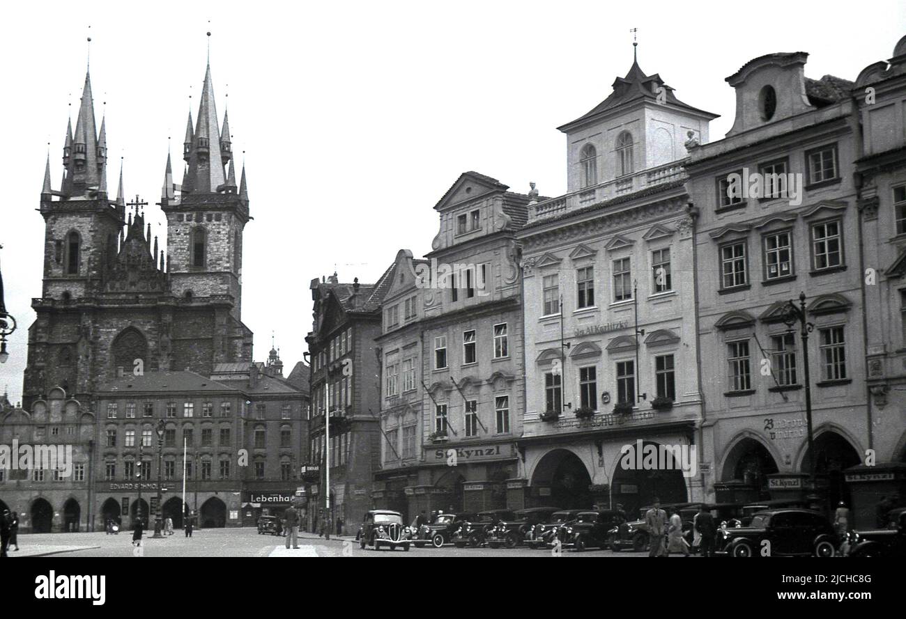 1934, historical view of the market square in the old town of Prague ...