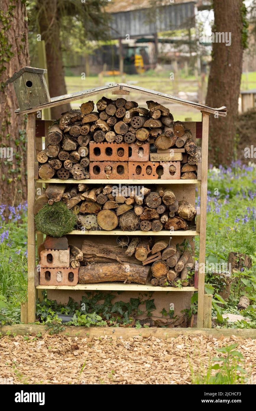 A insect hotel in nature free standing made of wood Stock Photo - Alamy