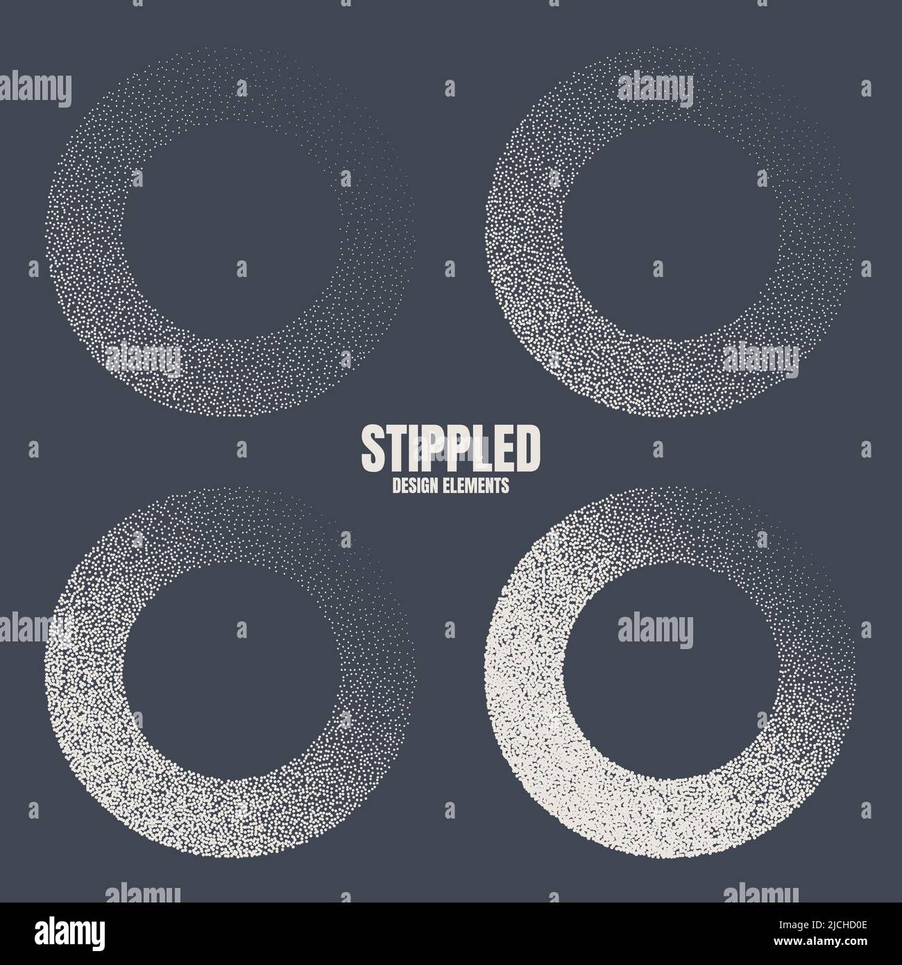 Round shaped dotted objects, stipple elements. Fading gradient ...