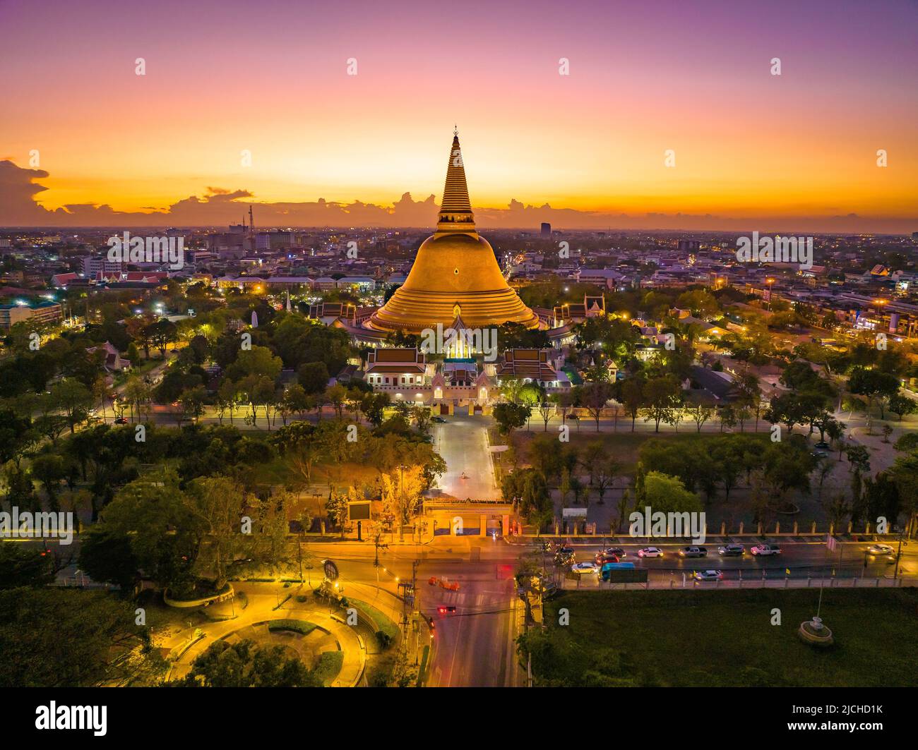 Aerial view of Phra Pathom Chedi biggest stupa in Nakhon Pathom ...