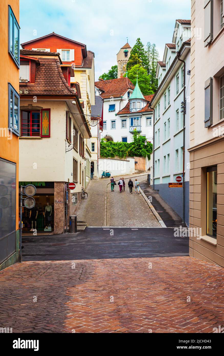 Street with colorful local style houses in Lucerne. Lucerne or Luzern ...