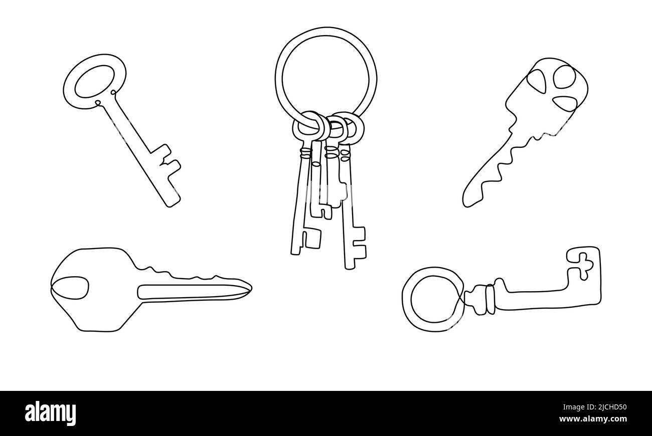 Set of continuous line key icons. Minimalist keys illustration. Vector ...