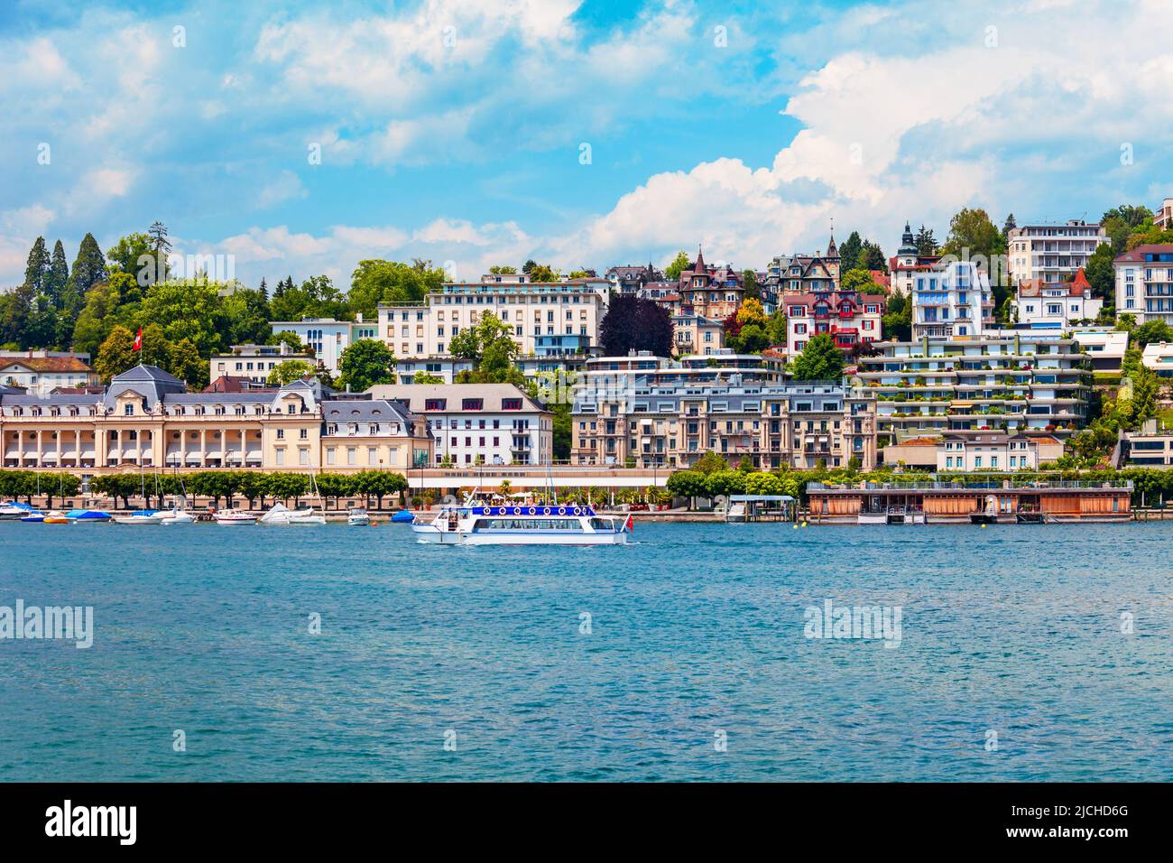 Tourist cruise boat on Lucerne Lake near Lucerne or Luzern city in ...