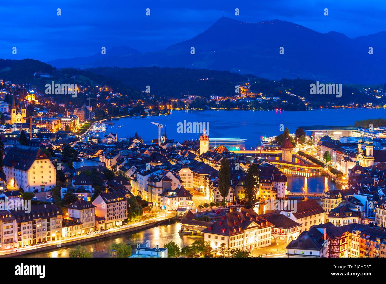 Lucerne city aerial panoramic view. Lucerne or Luzern is a city in ...