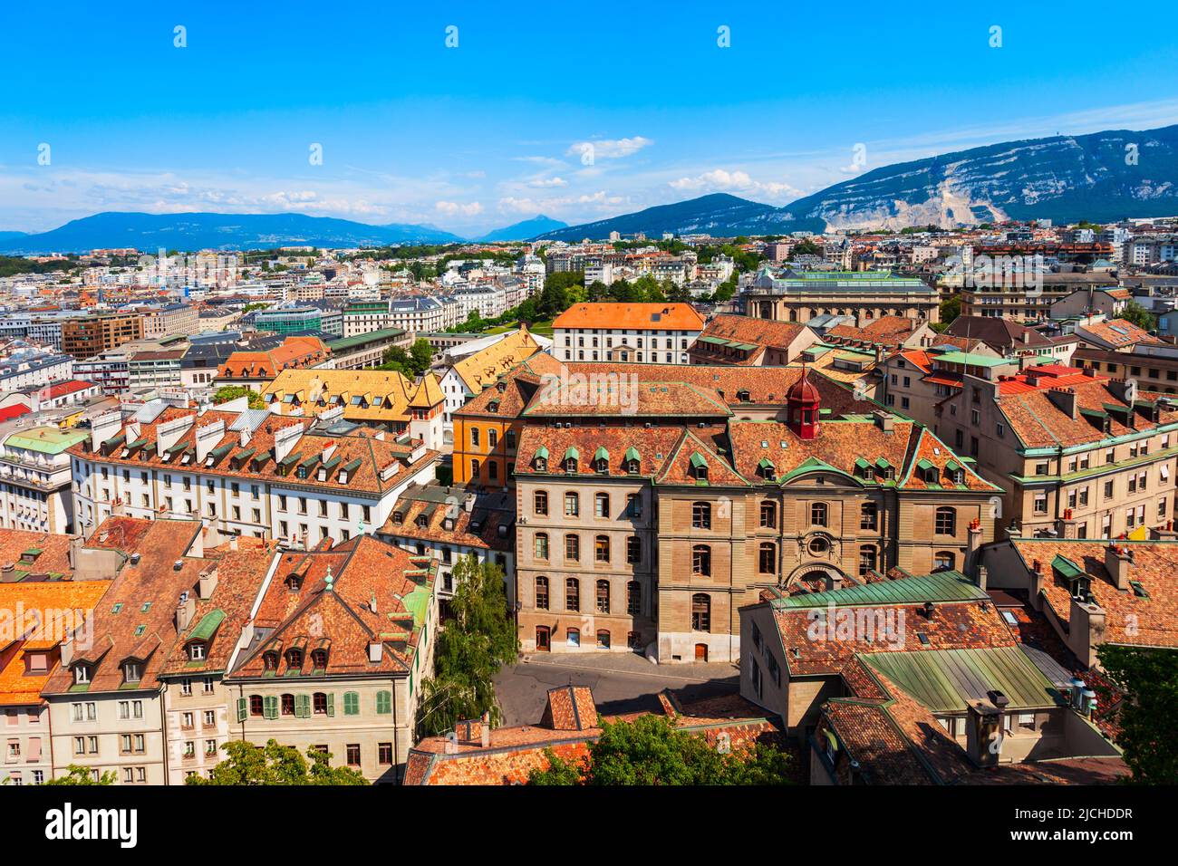 Geneva aerial panoramic view. Geneva or Geneve is the second most ...