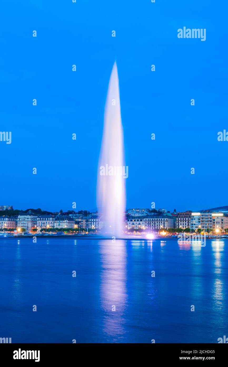 The Jet d'Eau or Water Jet is a large fountain in Geneva city in ...